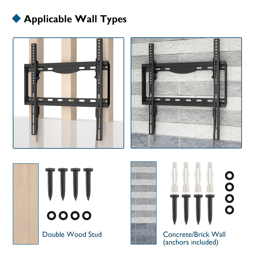 BONTEC TV Wall Mount Bracket for Most 26-65 inch LCD/ LED/ OLED Flat C