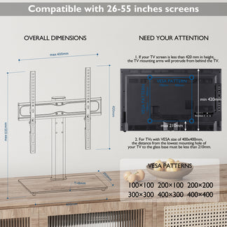 BONTEC Universal Table Top Pedestal TV Stand with Bracket for 26”-55”