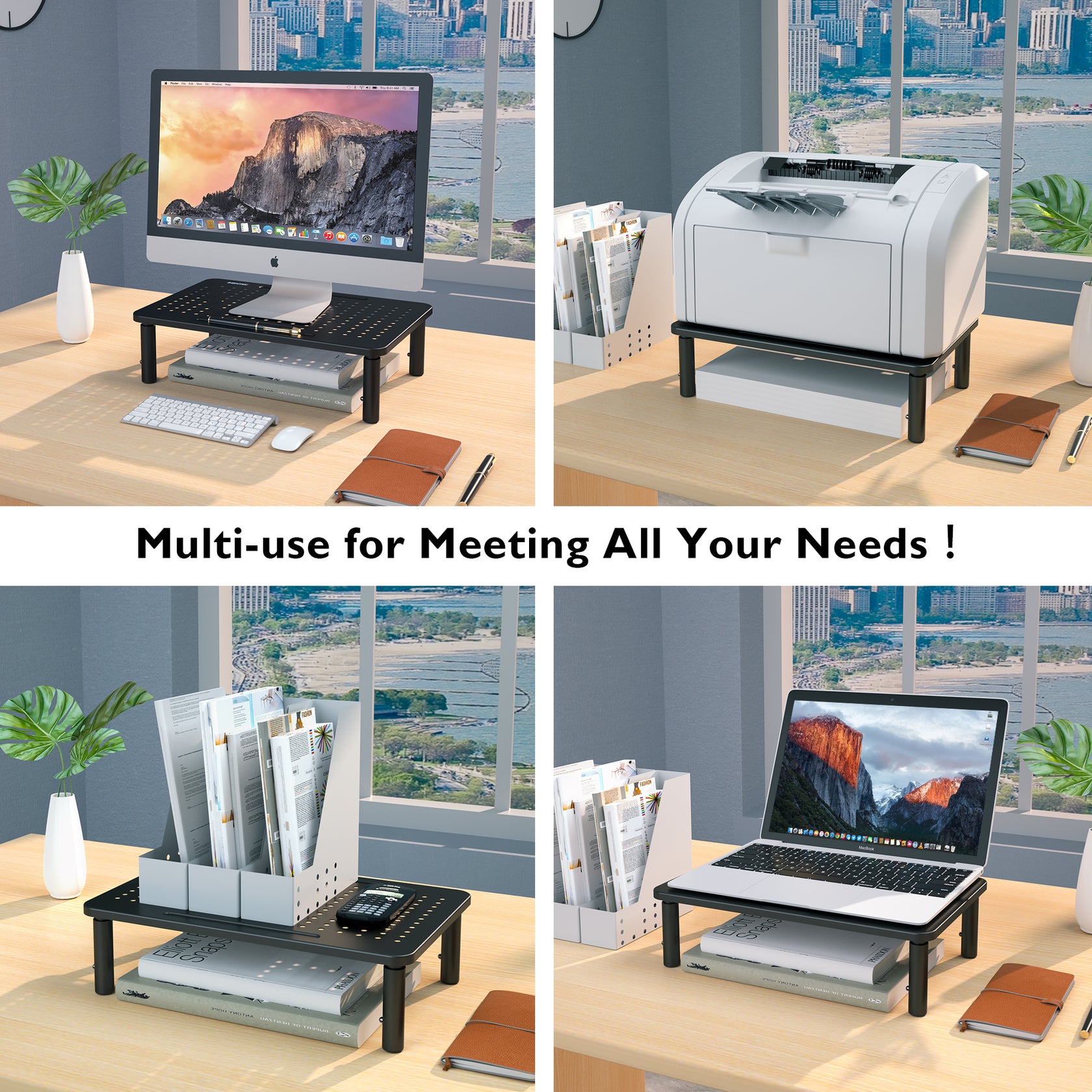 BONTEC PC Monitor Riser Adjustable Height Adjustable Metal Screen Rise