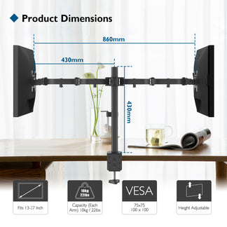 BONTEC Ergonomic Dual Monitor Stand for 13-27 inch LCD LED PC Screens