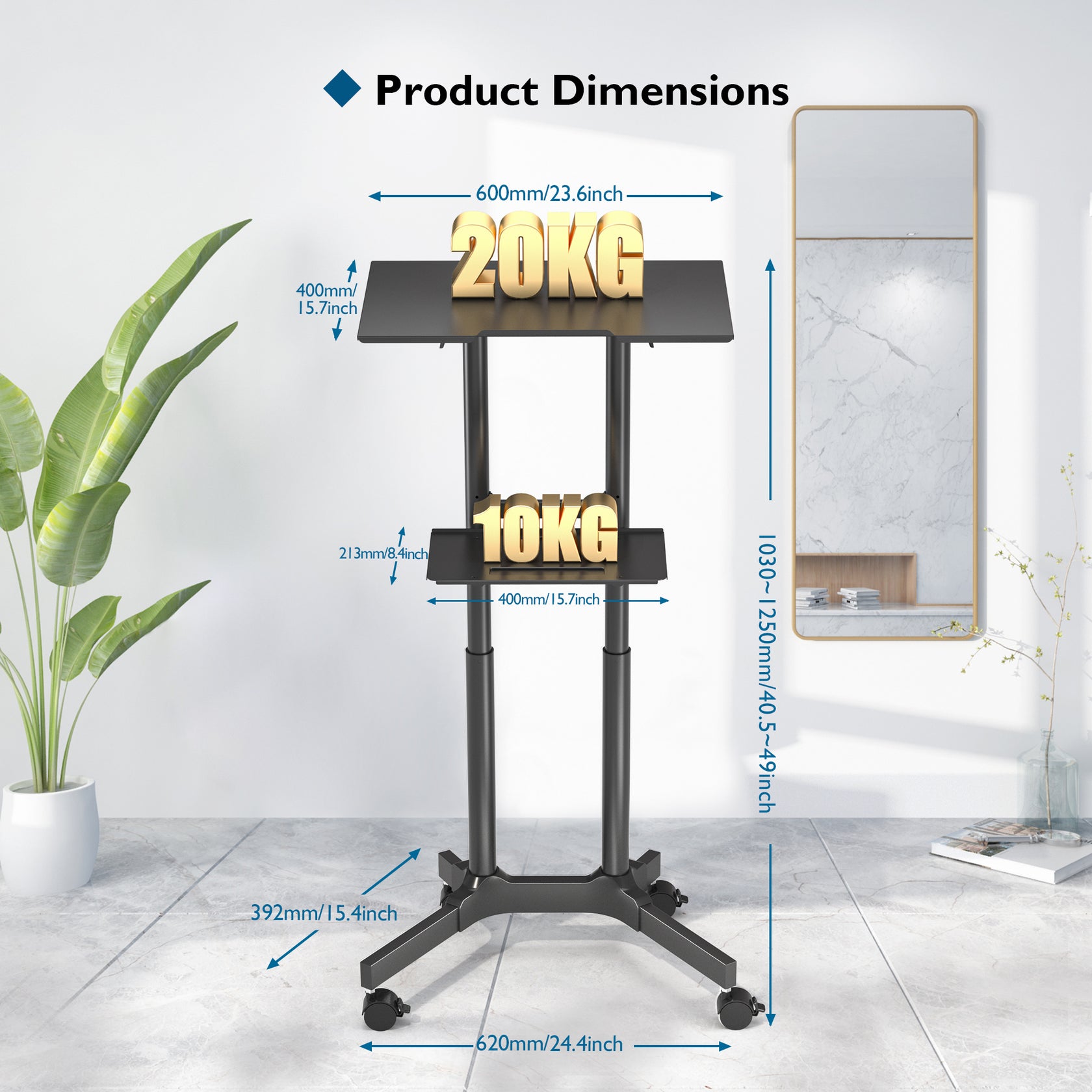 BONTEC Mobile Standing Laptop Desk Converter, Sit Stand Desk with Whee