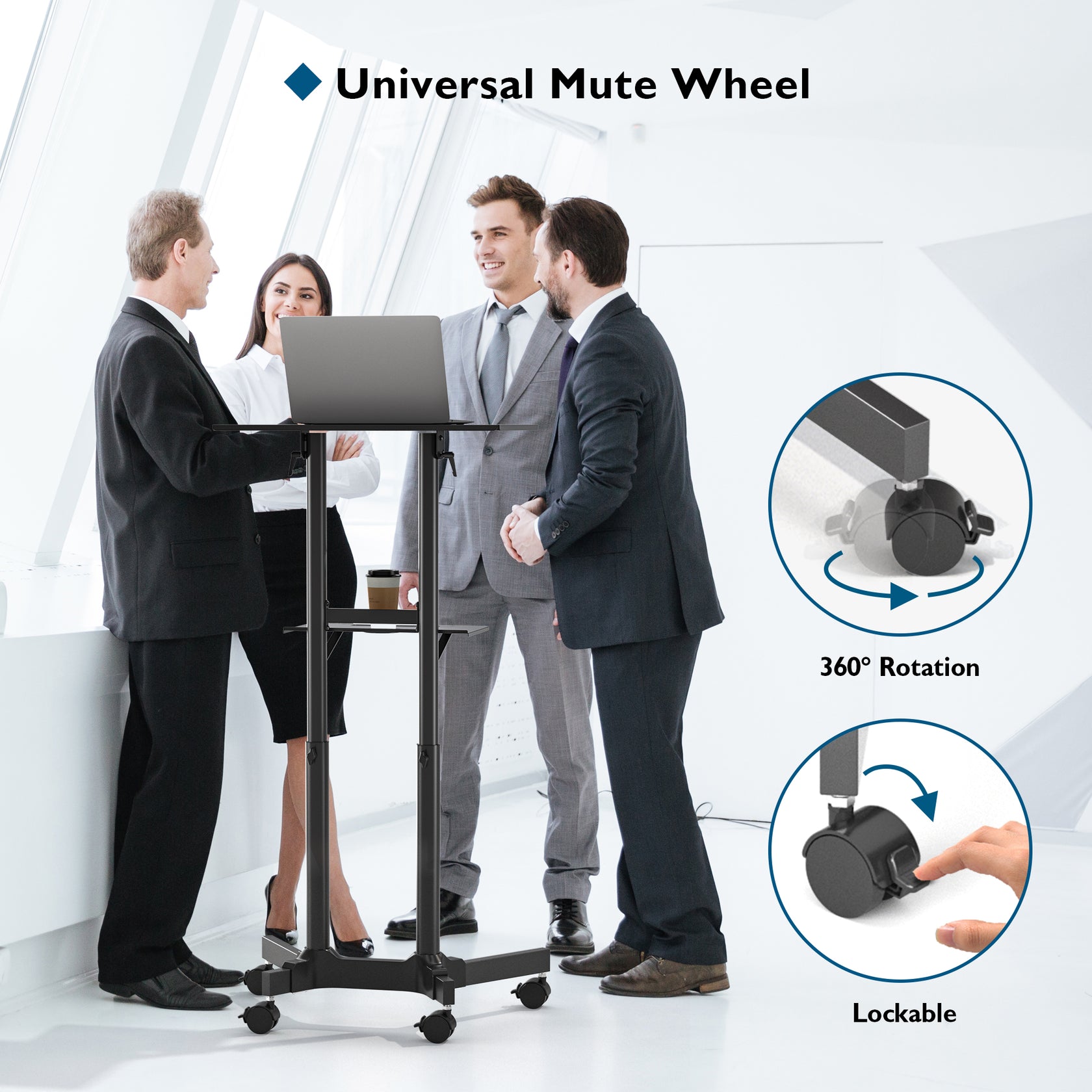 BONTEC Mobile Standing Laptop Desk Converter, Sit Stand Desk with Whee