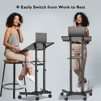 BONTEC Mobile Standing Laptop Desk Converter, Sit Stand Desk with Whee