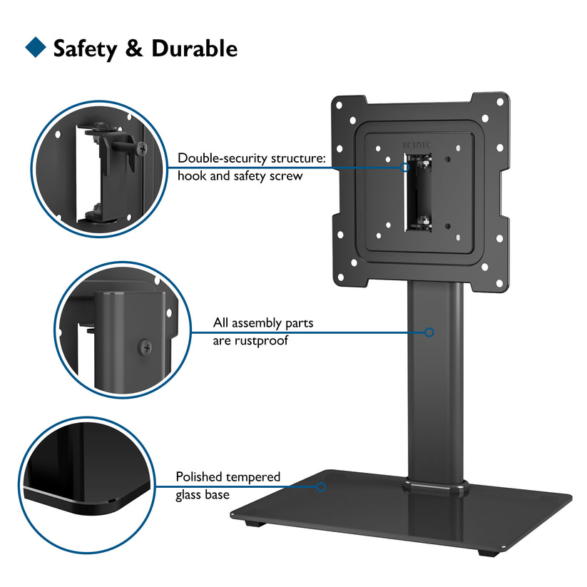 BONTEC Universal Swivel TV Stand for 17-43 inch Screens, Height Adjust